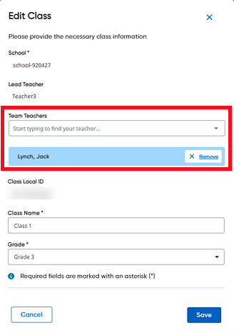 Add Team Teachers to Classes