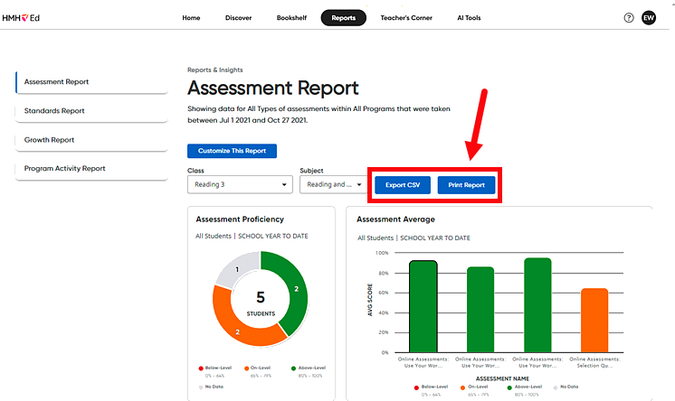 Print or Export Assessment Report