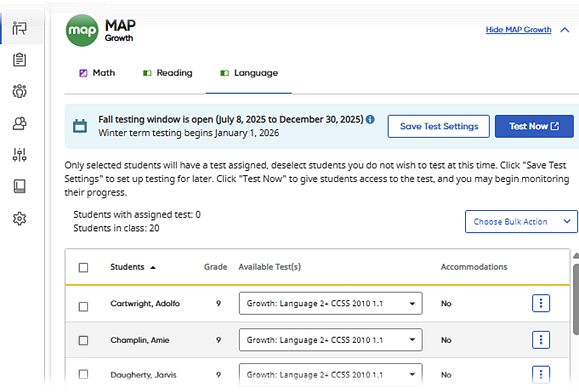 Set Up MAP Growth Testing in MAP Growth on Ed as a Teacher