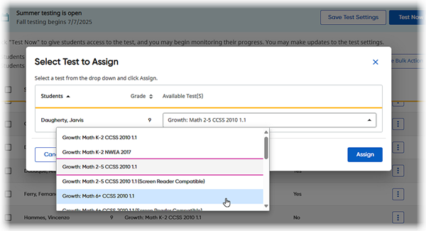 Edit Student Assignments in MAP Growth on Ed as a Teacher