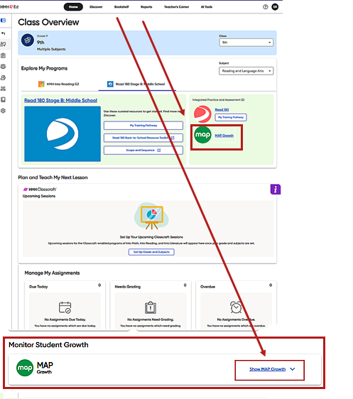 The MAP Growth Widget in MAP Growth on Ed as a Teacher