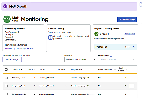 Test Students in MAP Growth on Ed as a Teacher