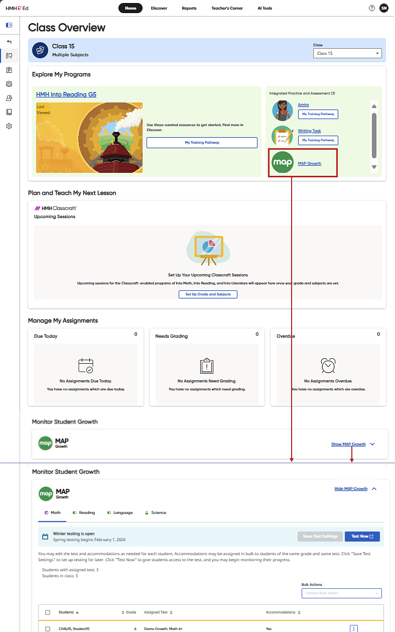 The MAP Growth Widget in MAP Growth on Ed as a Teacher