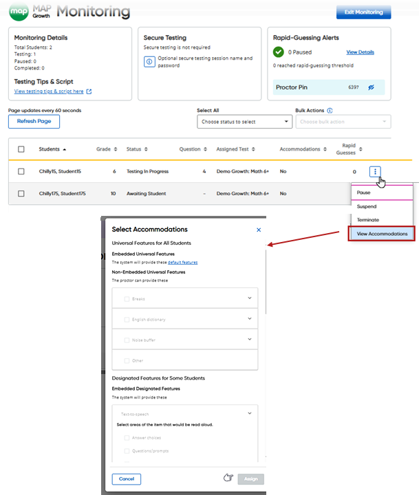 Edit Student Assignments in MAP Growth on Ed as a Teacher