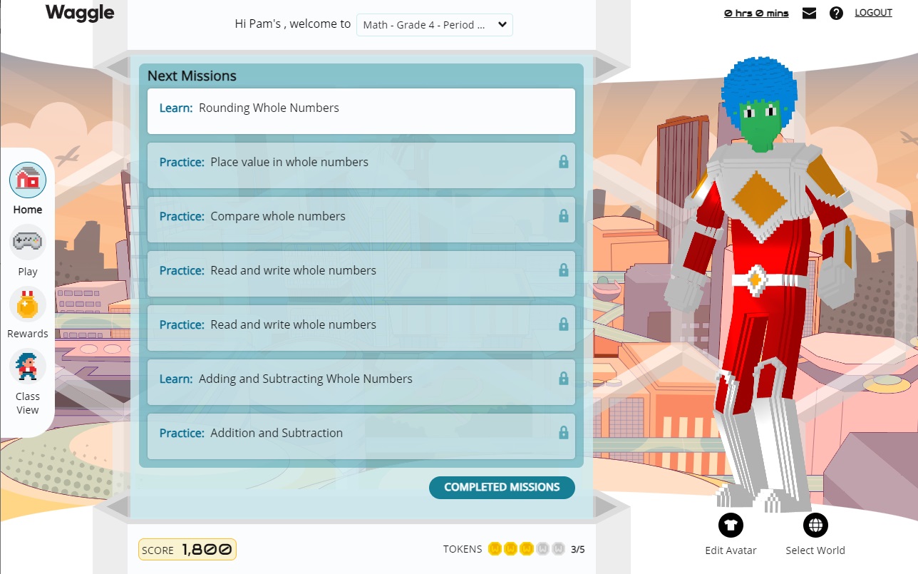 Assigned Activities (Grades 3-8) in Waggle as a Student