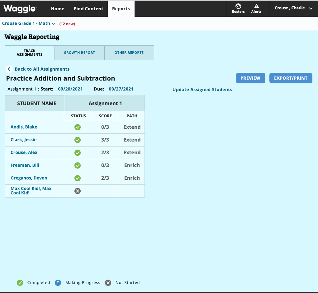 Tracking Assignments And Reports In Waggle Hmh Ed 7051