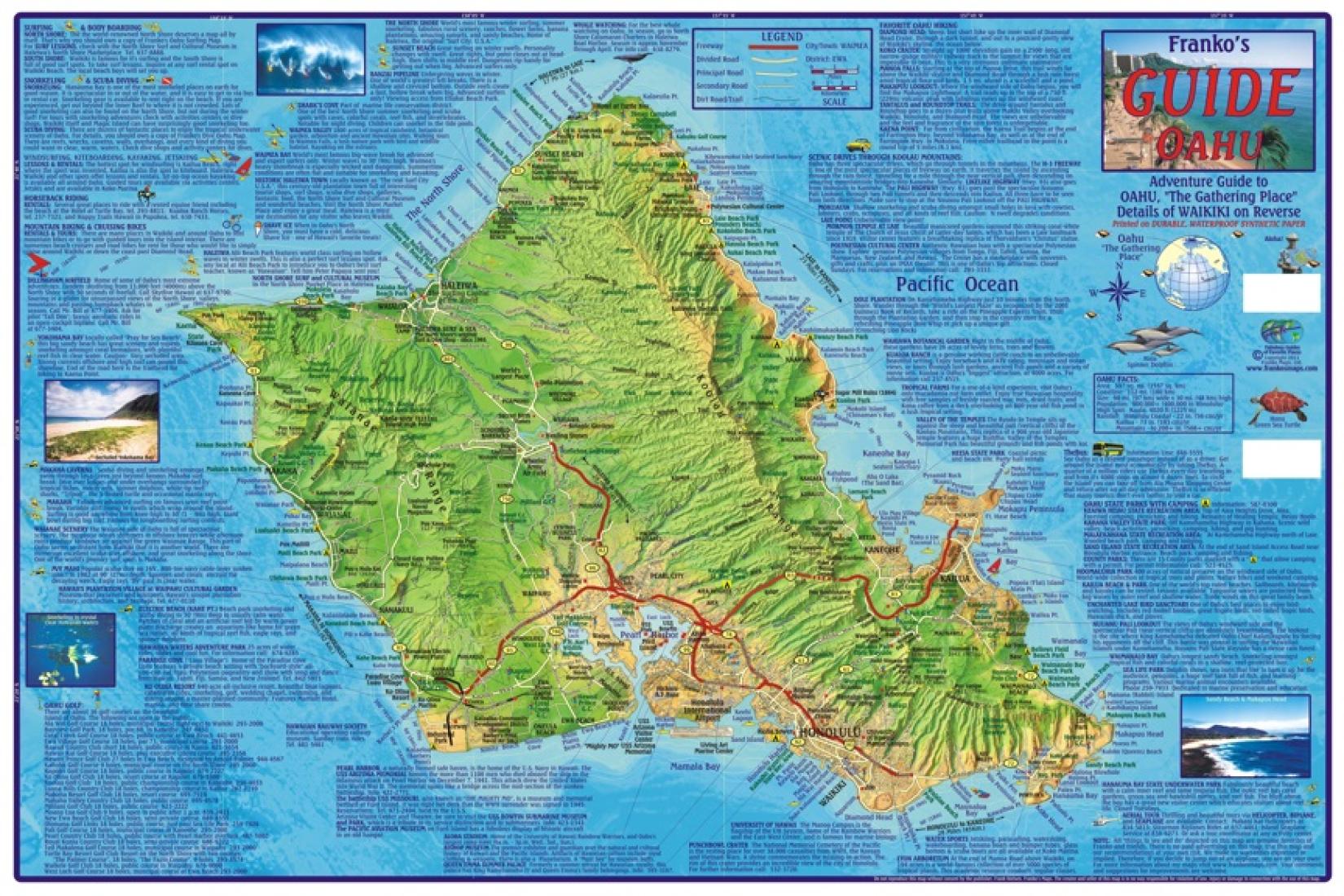 Oahu Guide Map, Laminated by Frankos Maps Ltd.