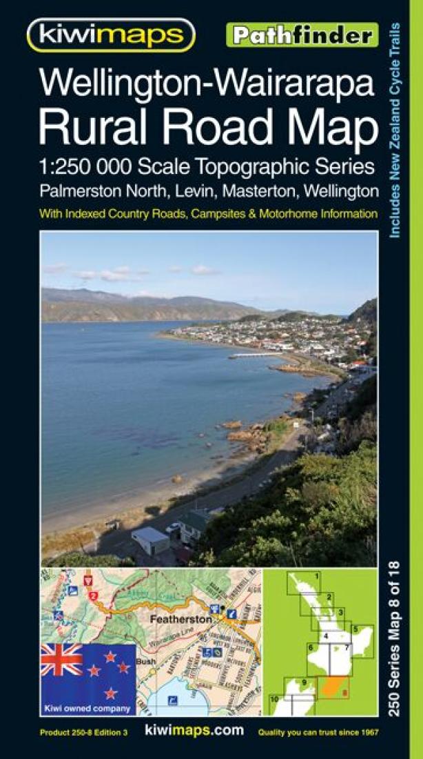Wellington-Wairarapa, New Zealand, Rural Roads Topographic Map by Kiwi Maps