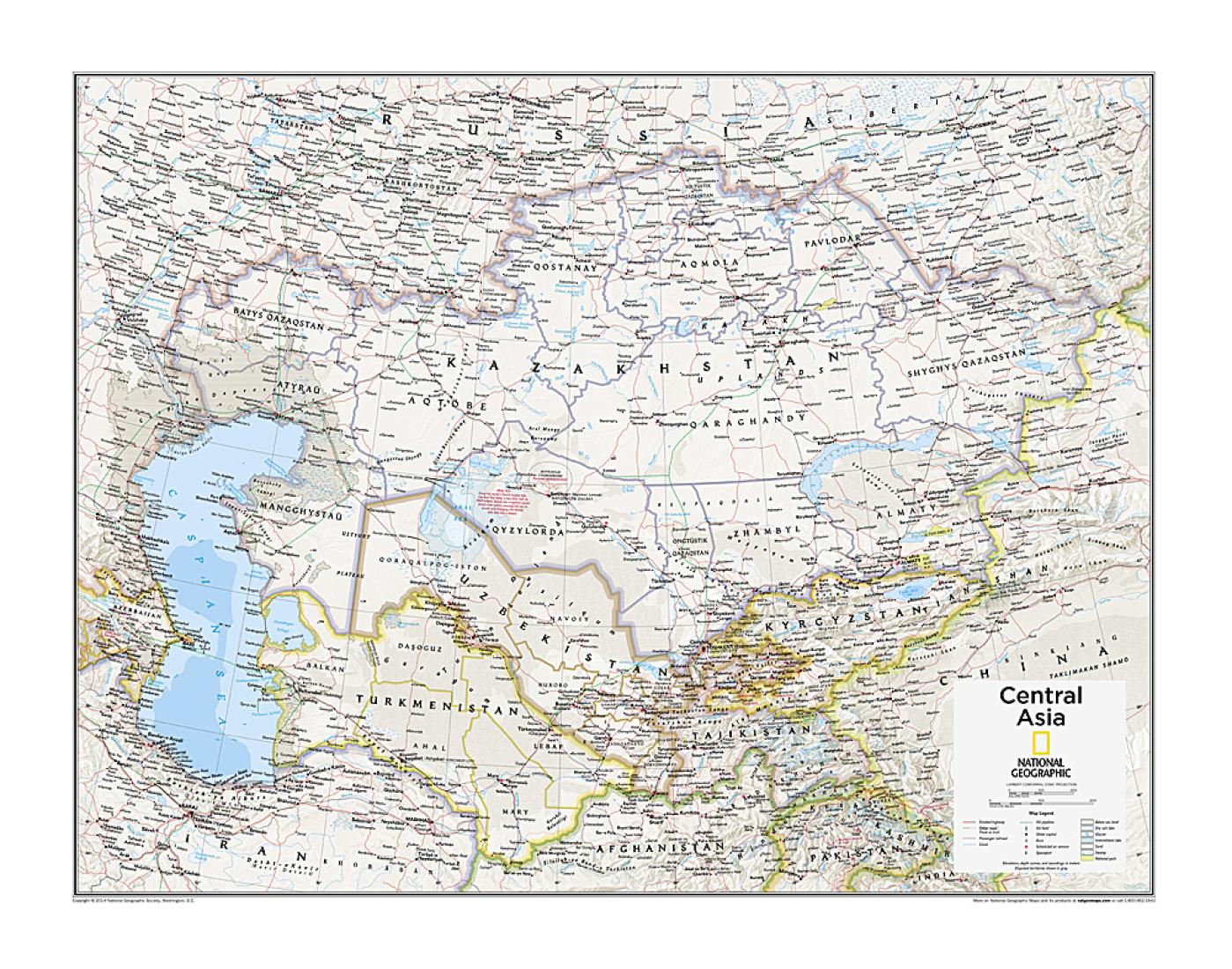 Central Asia - Map from National Geographic Atlas of the World 10th ...