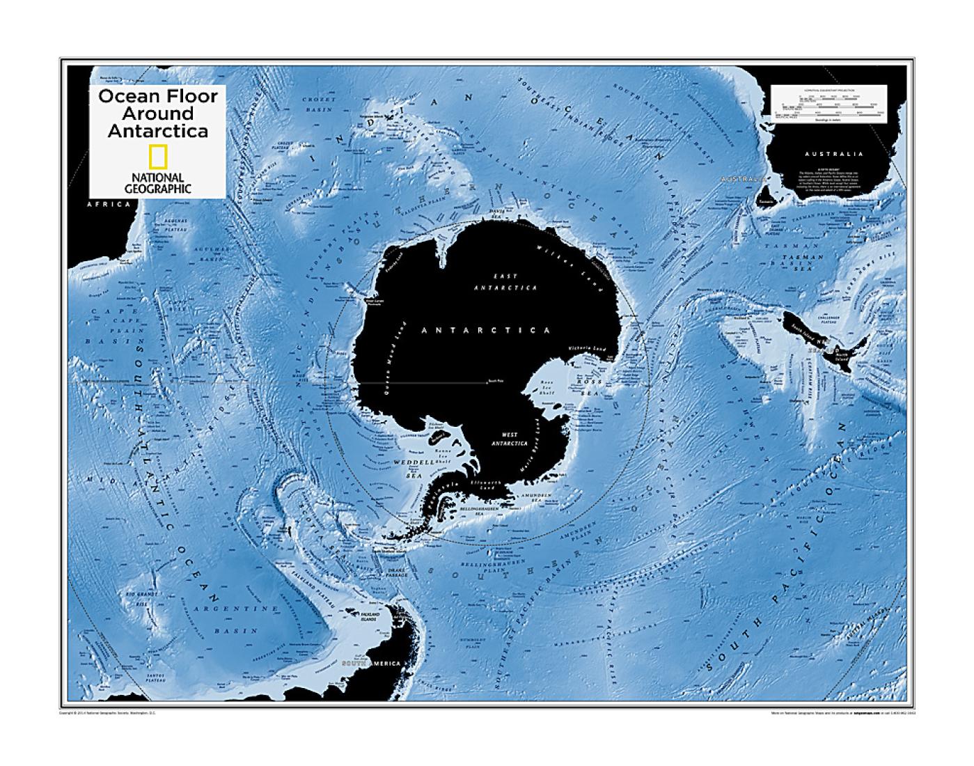 Ocean Floor around Antarctica - Map from National Geographic Atlas of ...