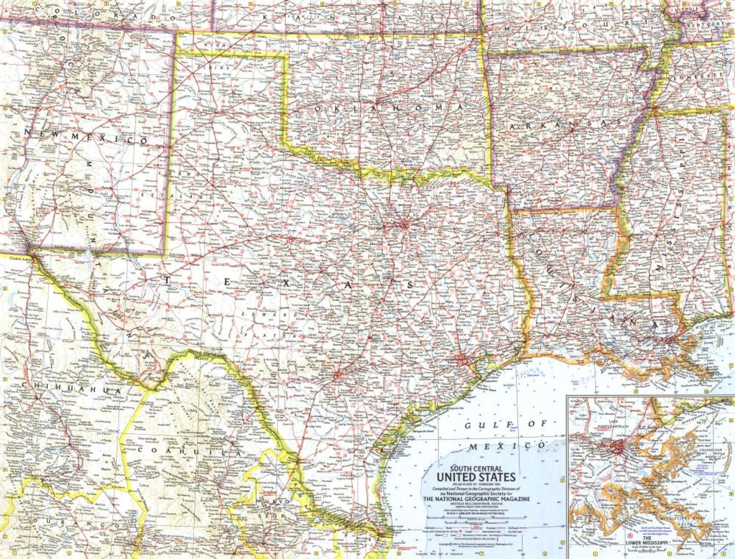 1961 South Central United States Map by National Geographic Maps