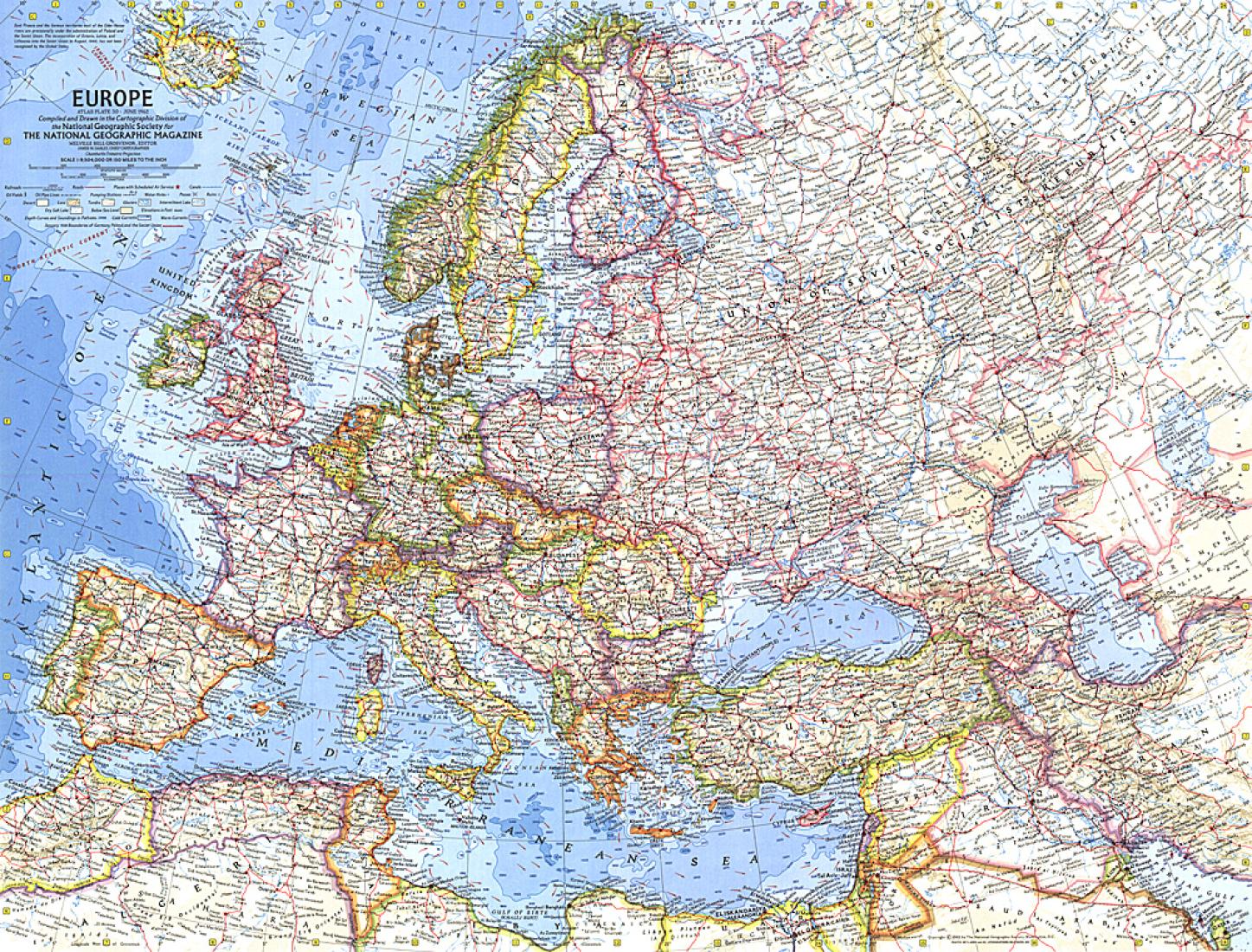 1962 Europe Map by National Geographic Maps