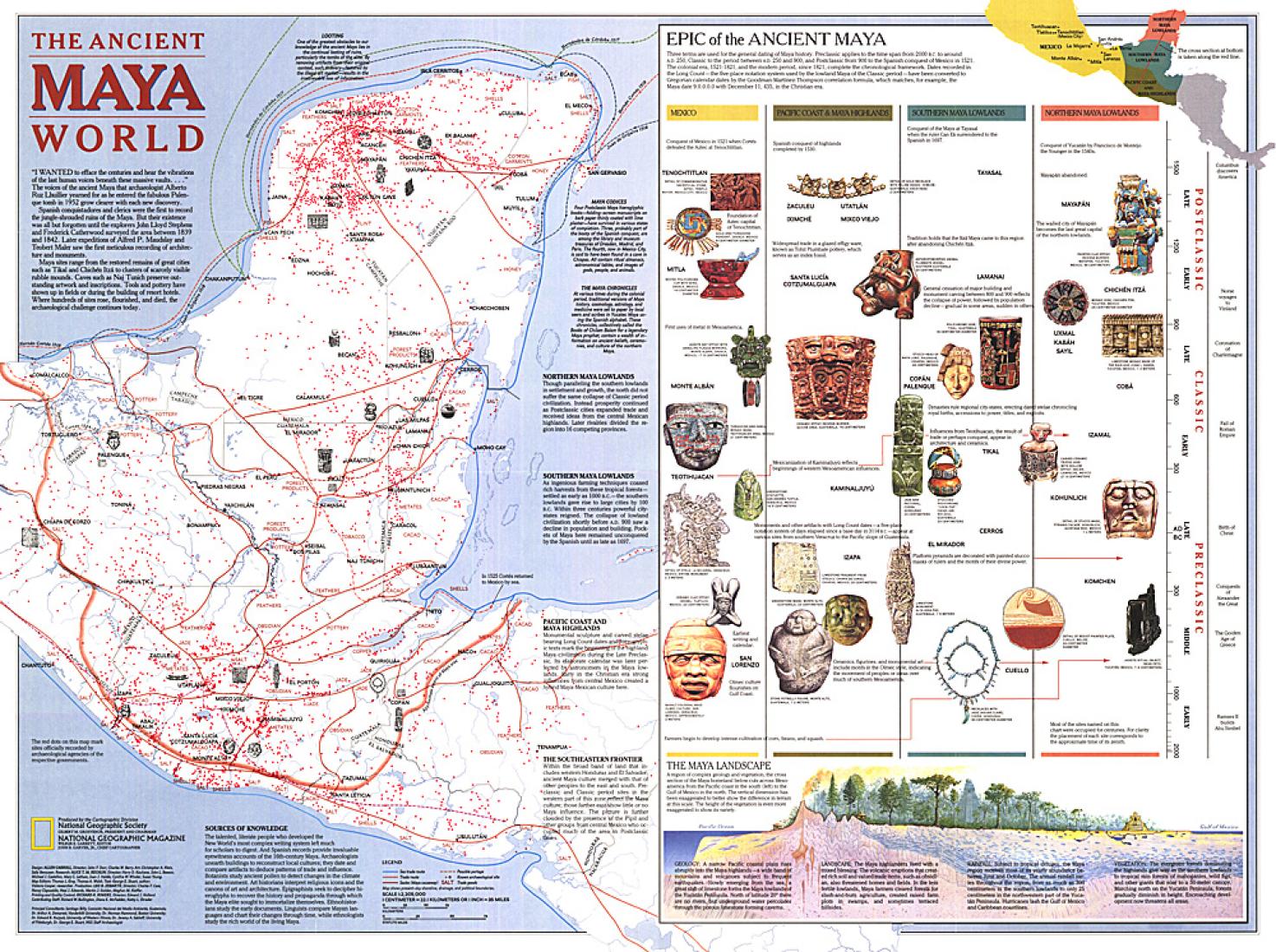 1989 Ancient Maya World Map by National Geographic Maps
