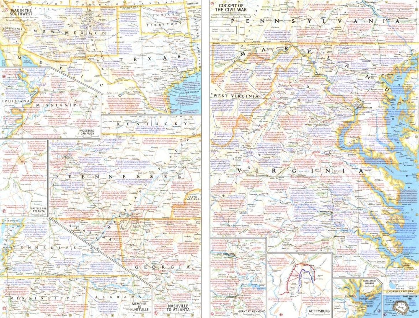 1961 Battlefields of the Civil War Theme by National Geographic Maps