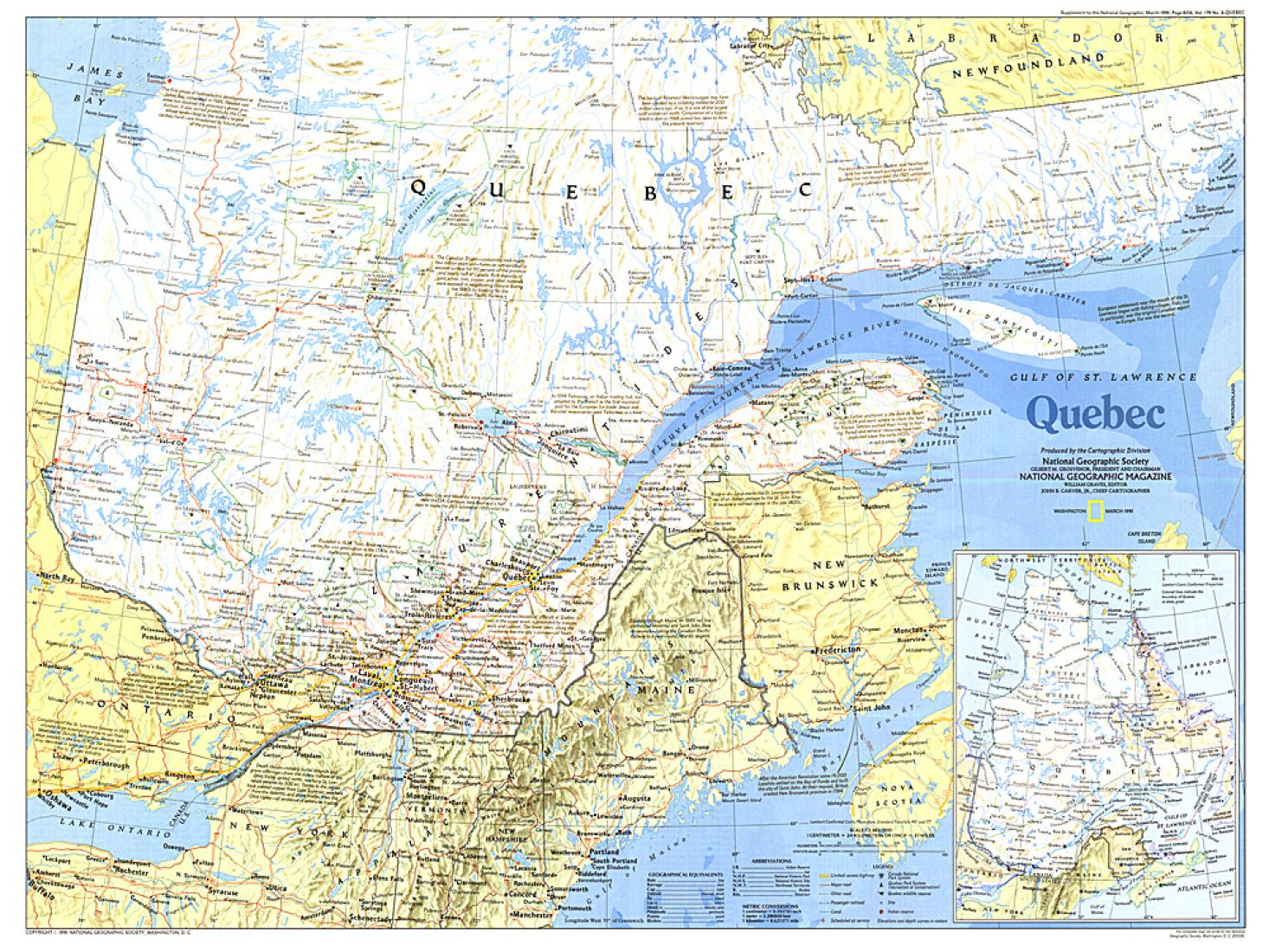 1991 Quebec Map by National Geographic Maps