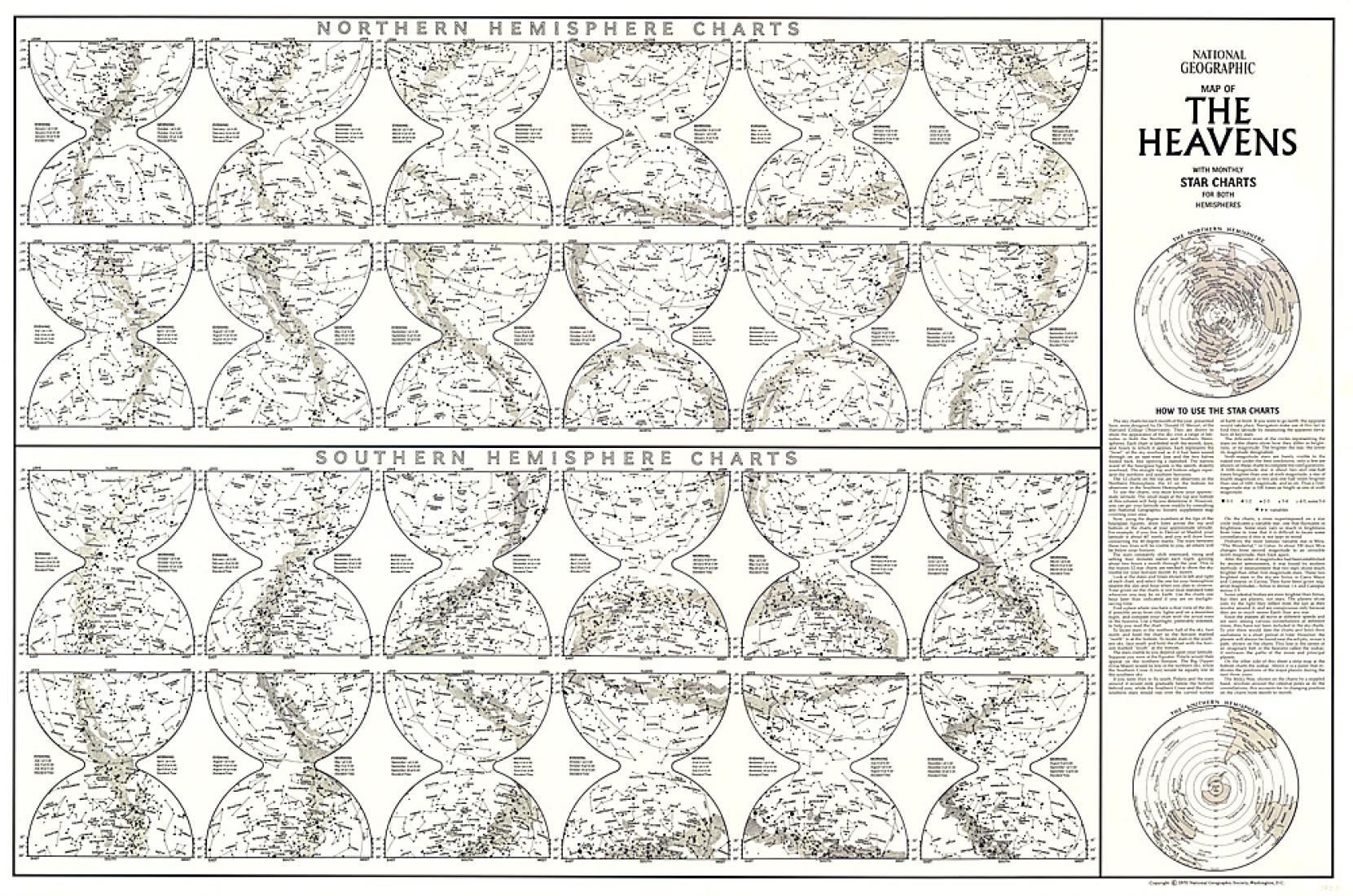 1970 Heavens Star Chart by National Geographic Maps