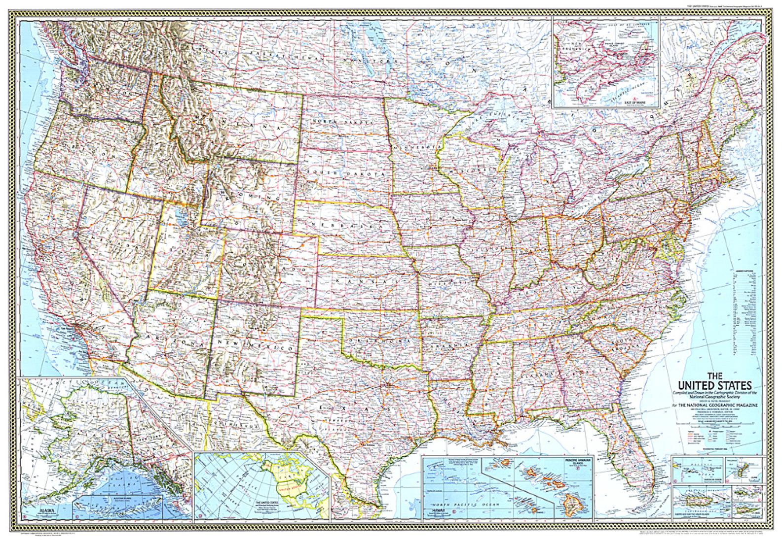 1968 United States Map by National Geographic Maps