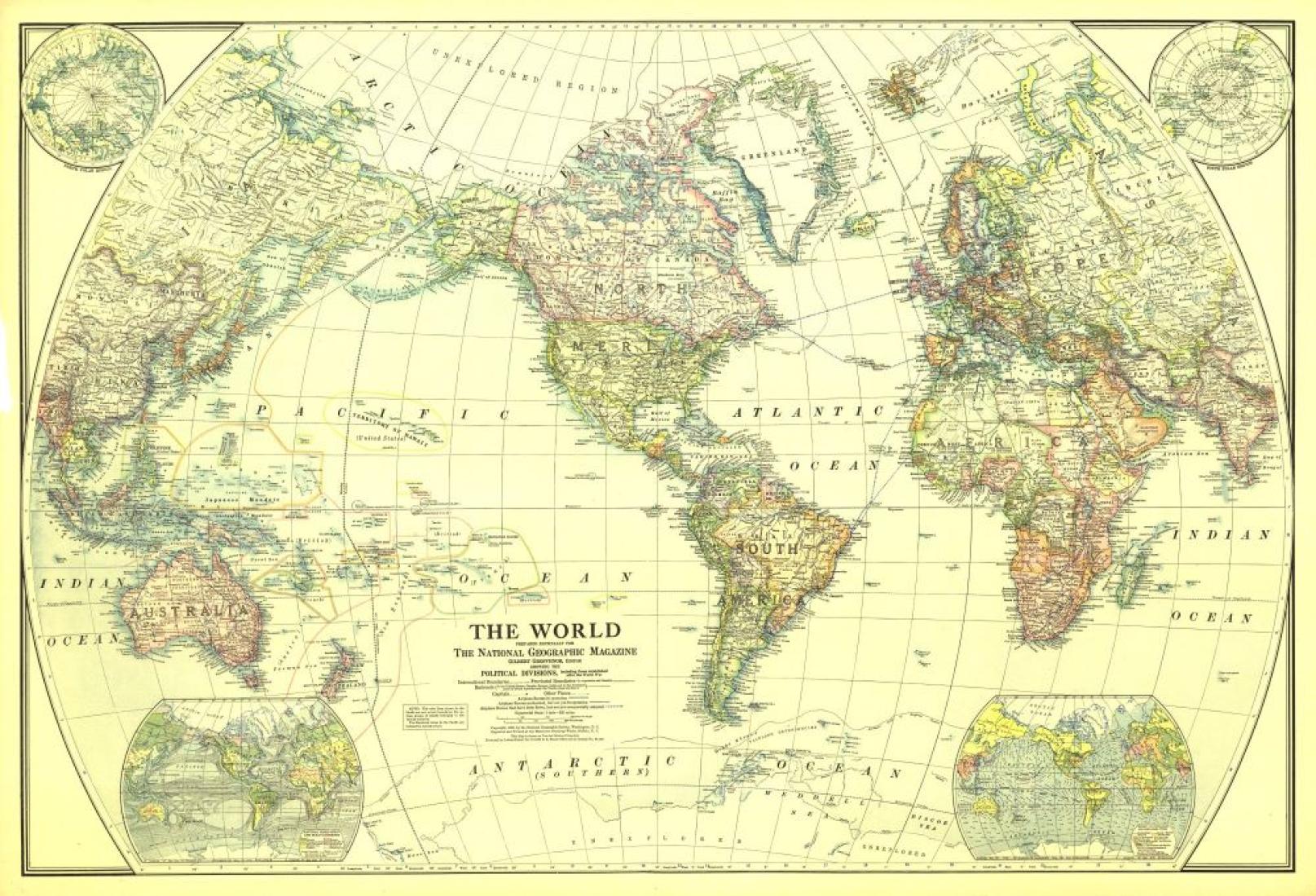 1922 World Map by National Geographic Maps