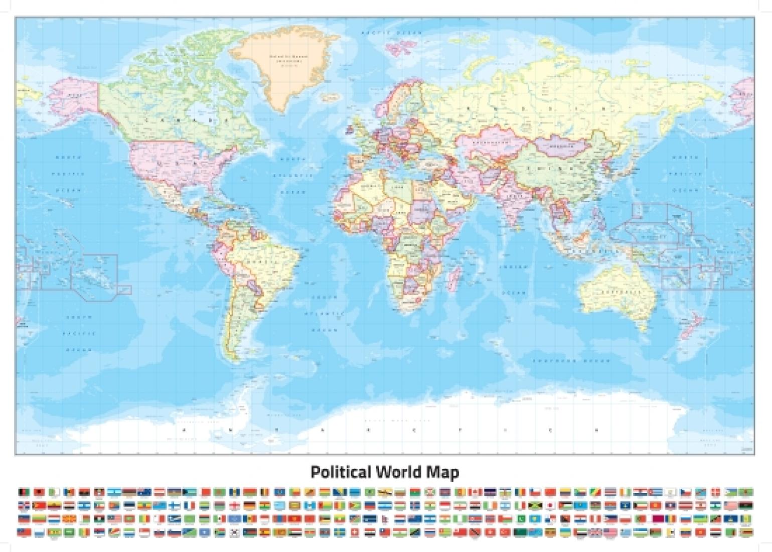 World Political Map with Flags, Miller Projection by Oxford Cartographers