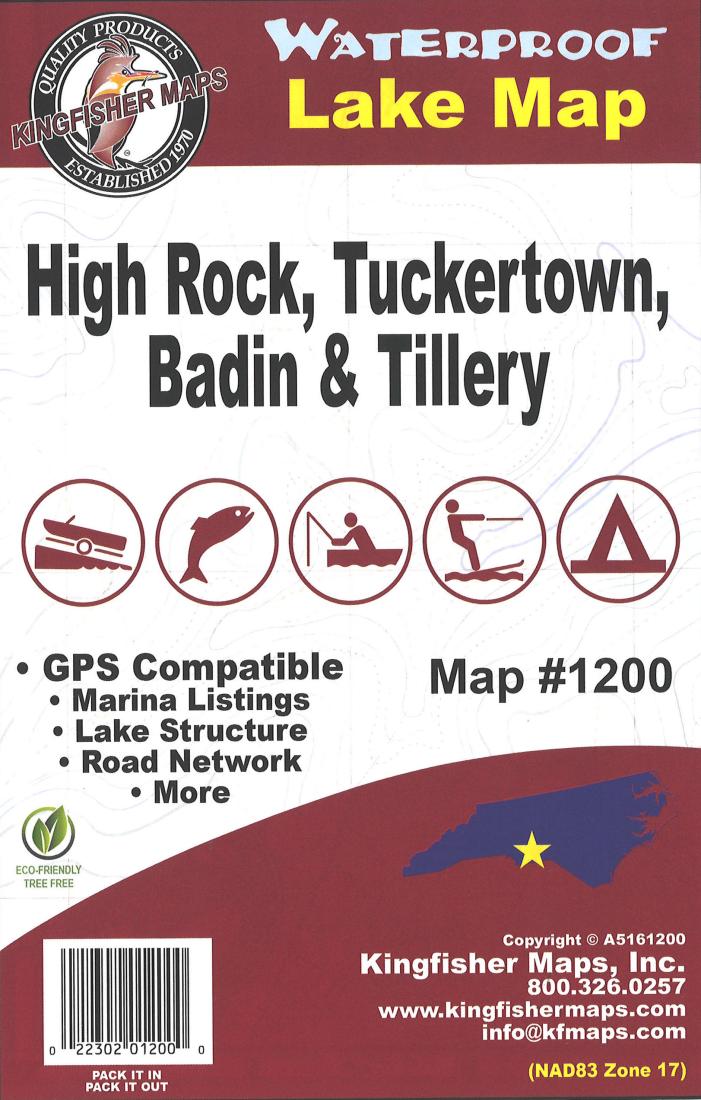 High Rock/Tuckertown/Badin/Tillery Waterproof Lake Map by Kingfisher ...