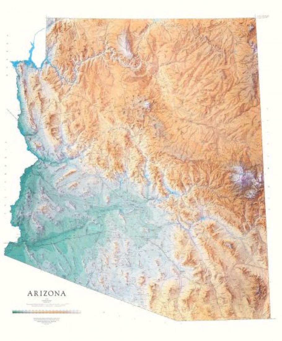 Arizona, Physical Wall Map by Raven Maps