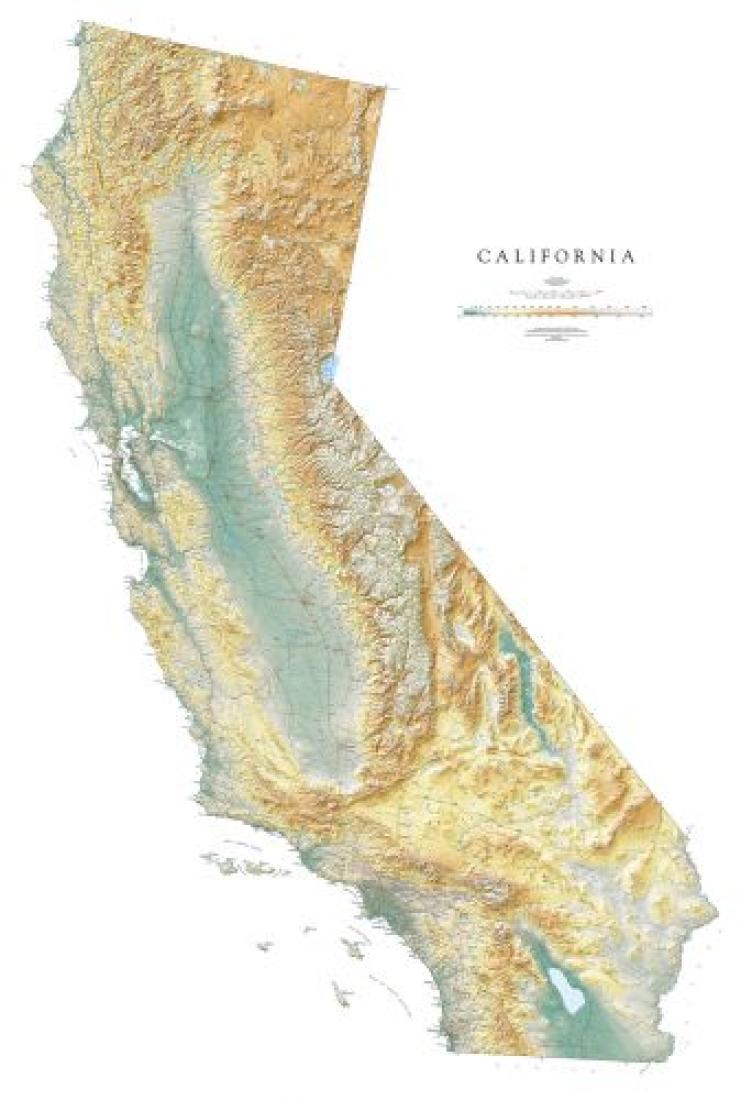 California, Physical, Small Wall Map by Raven Maps