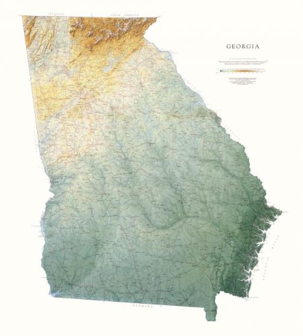 Georgia, Physical, Laminated Wall Map by Raven Maps