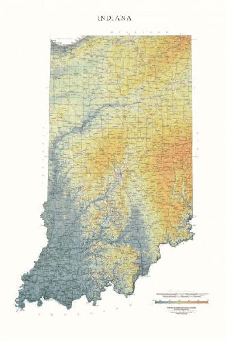 Indiana, Physical, Laminated Wall Map by Raven Maps