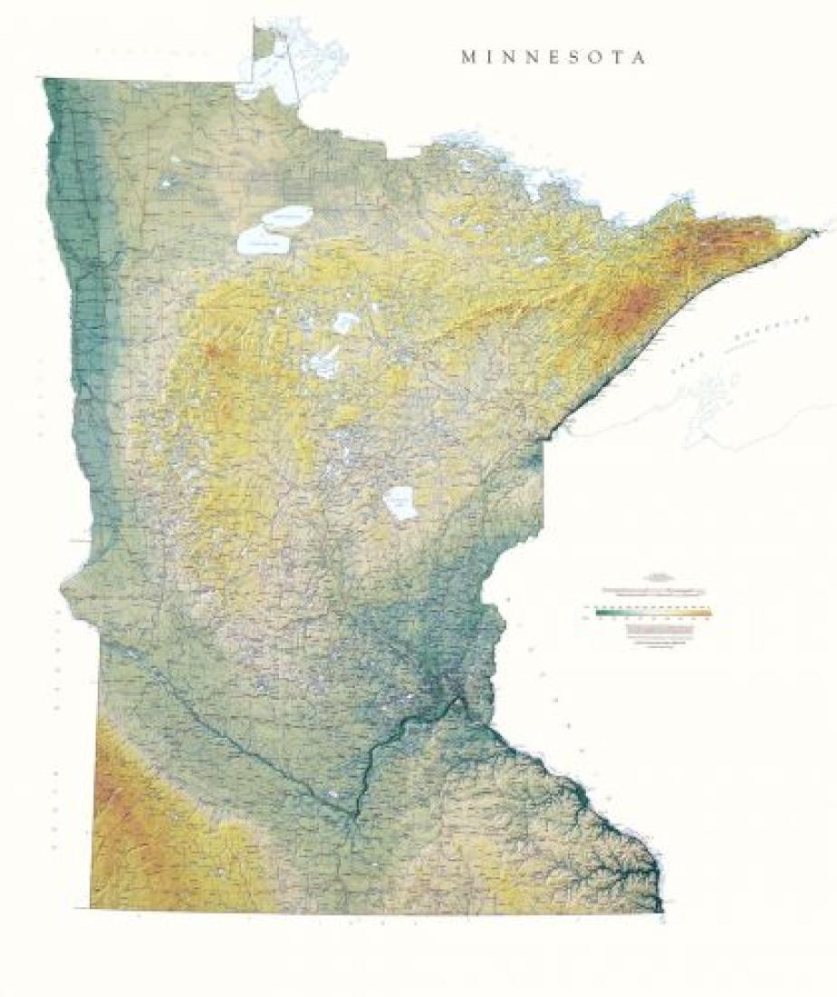 Minnesota, Physical, Laminated Wall Map by Raven Maps