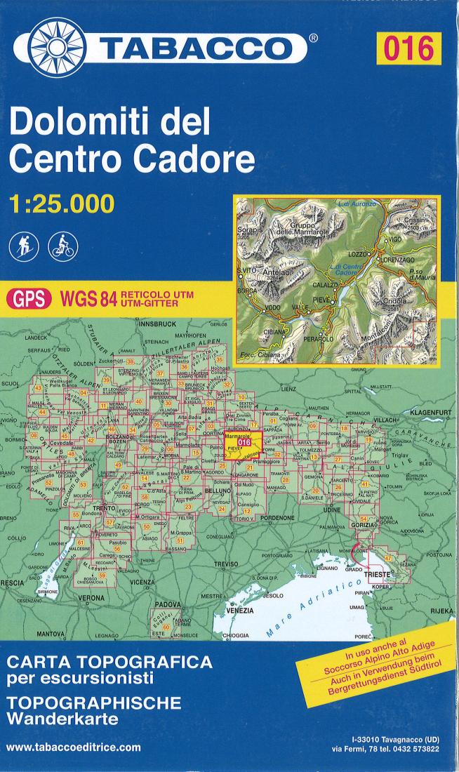 Dolomiti del Centro Cadore Topographic Hiking Map by Casa editrice Tabacco