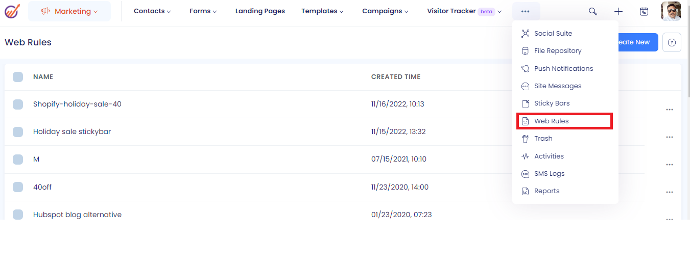 Web Rules in EngageBay