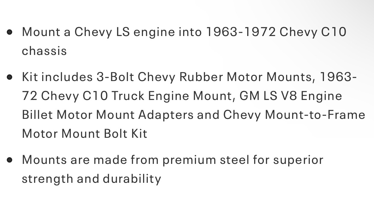 1963-72 Chevy/GMC Truck LS Motor Mount Kit