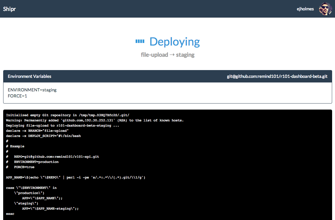 GitHub - SweetPixel/shipr: Rest API and AngularJS client for deploying git repos.