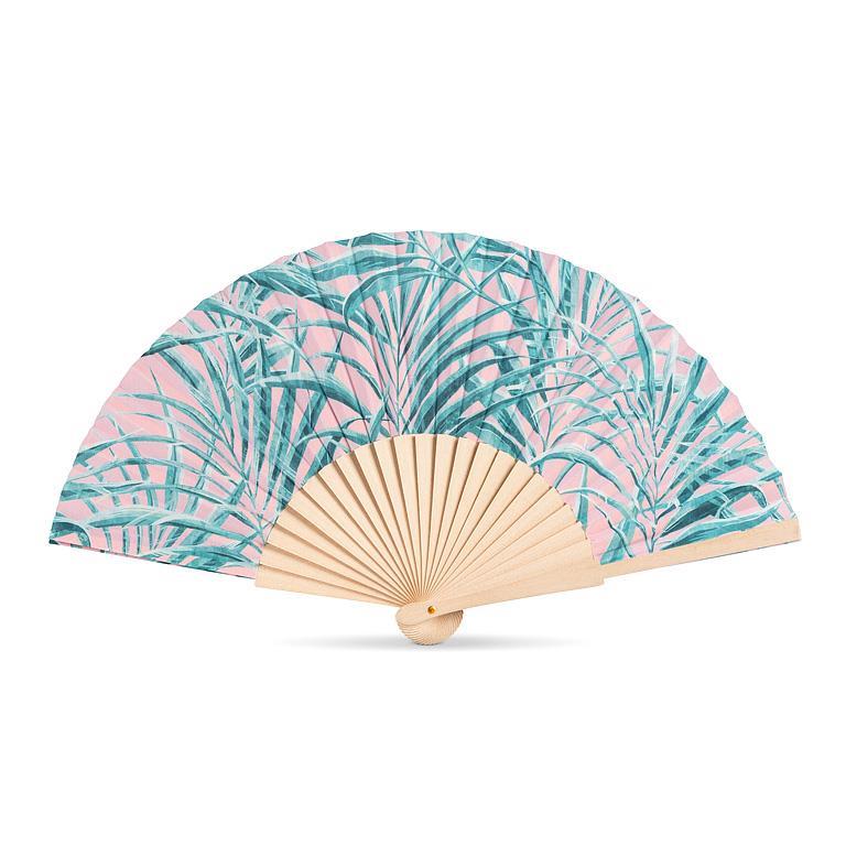 Palm Print Hand Fan-Pink/Green-16"W