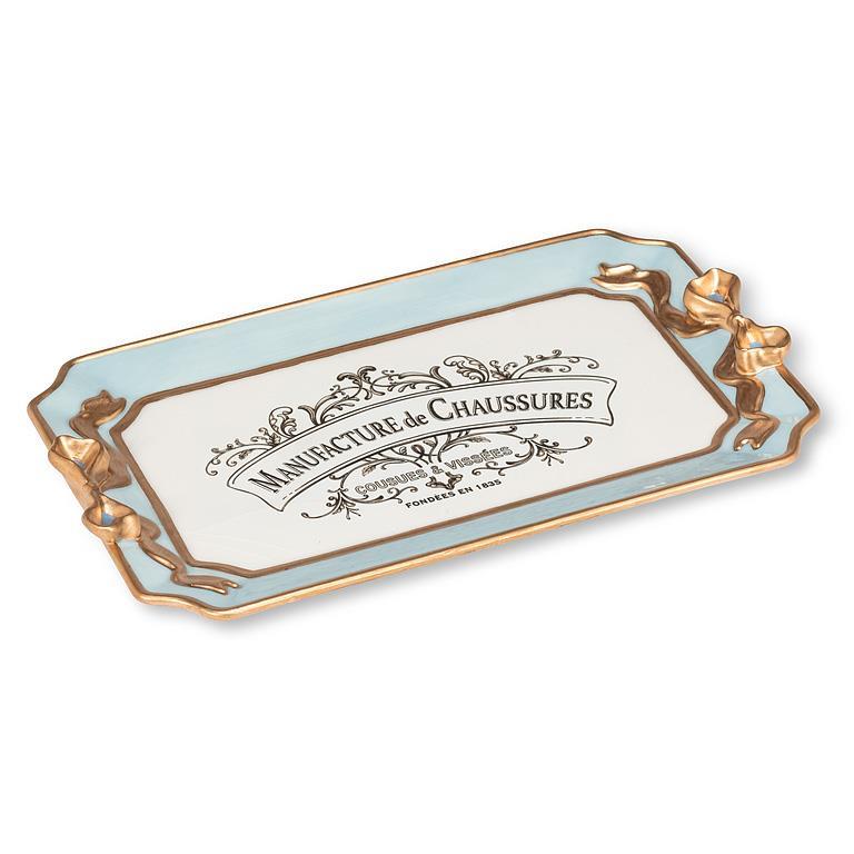 Md Rect Tray w/Bow Detail-Blu-6x10.5"L