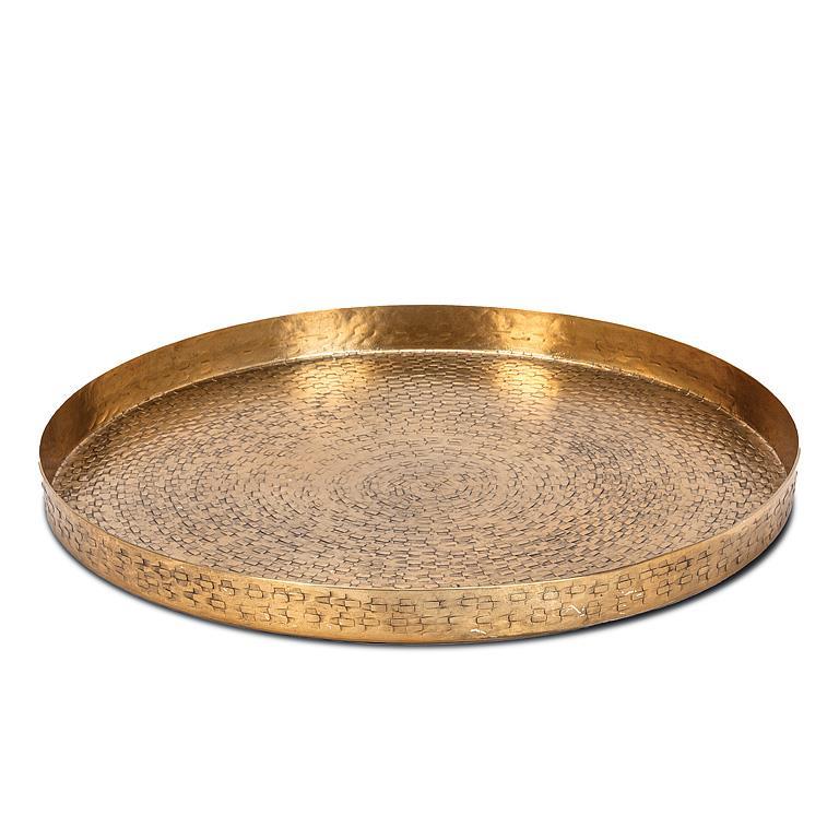 *Md Hammered Tray w/Edge-Ant Gold-14"D