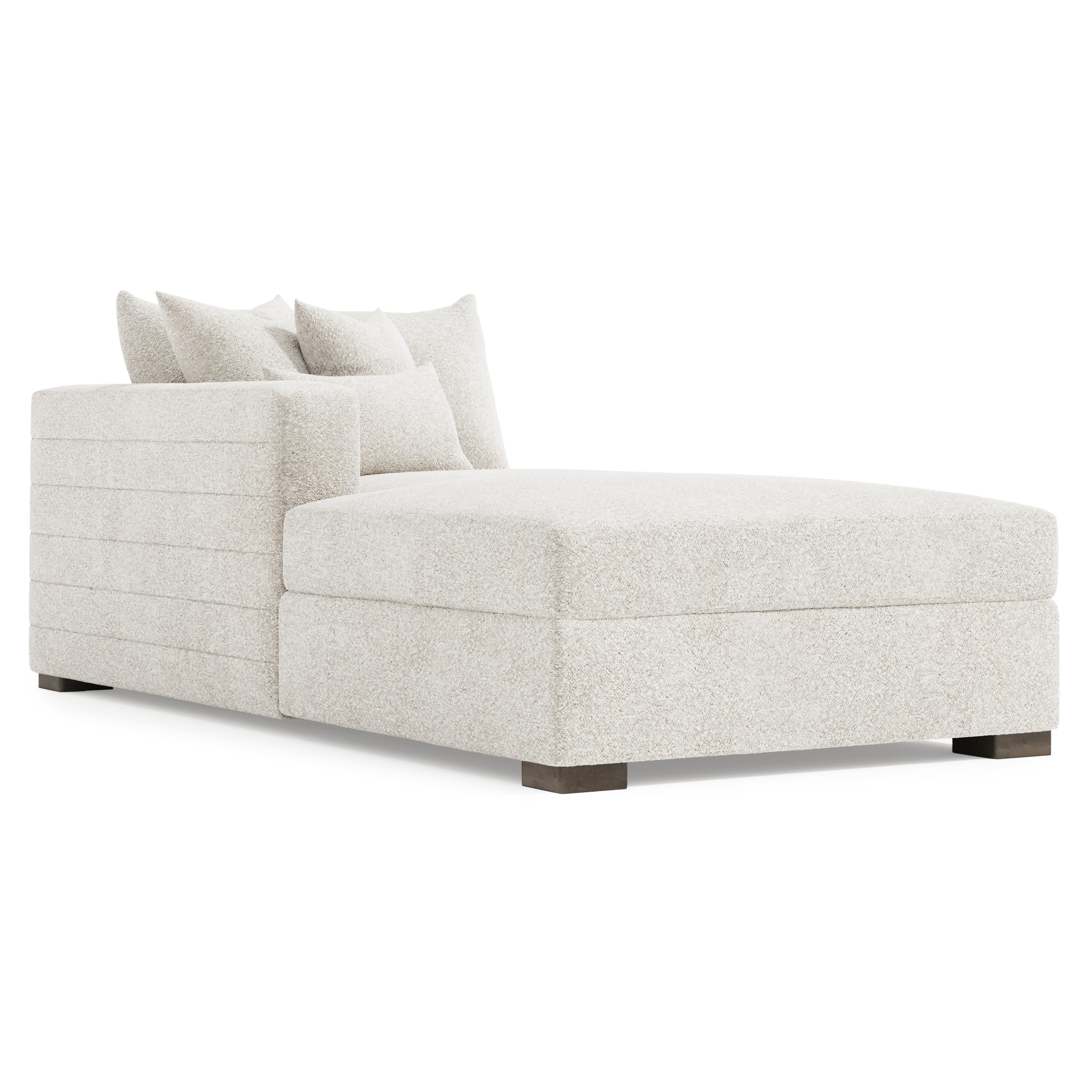 Helena Fabric Left Arm Chaise Wood Foot