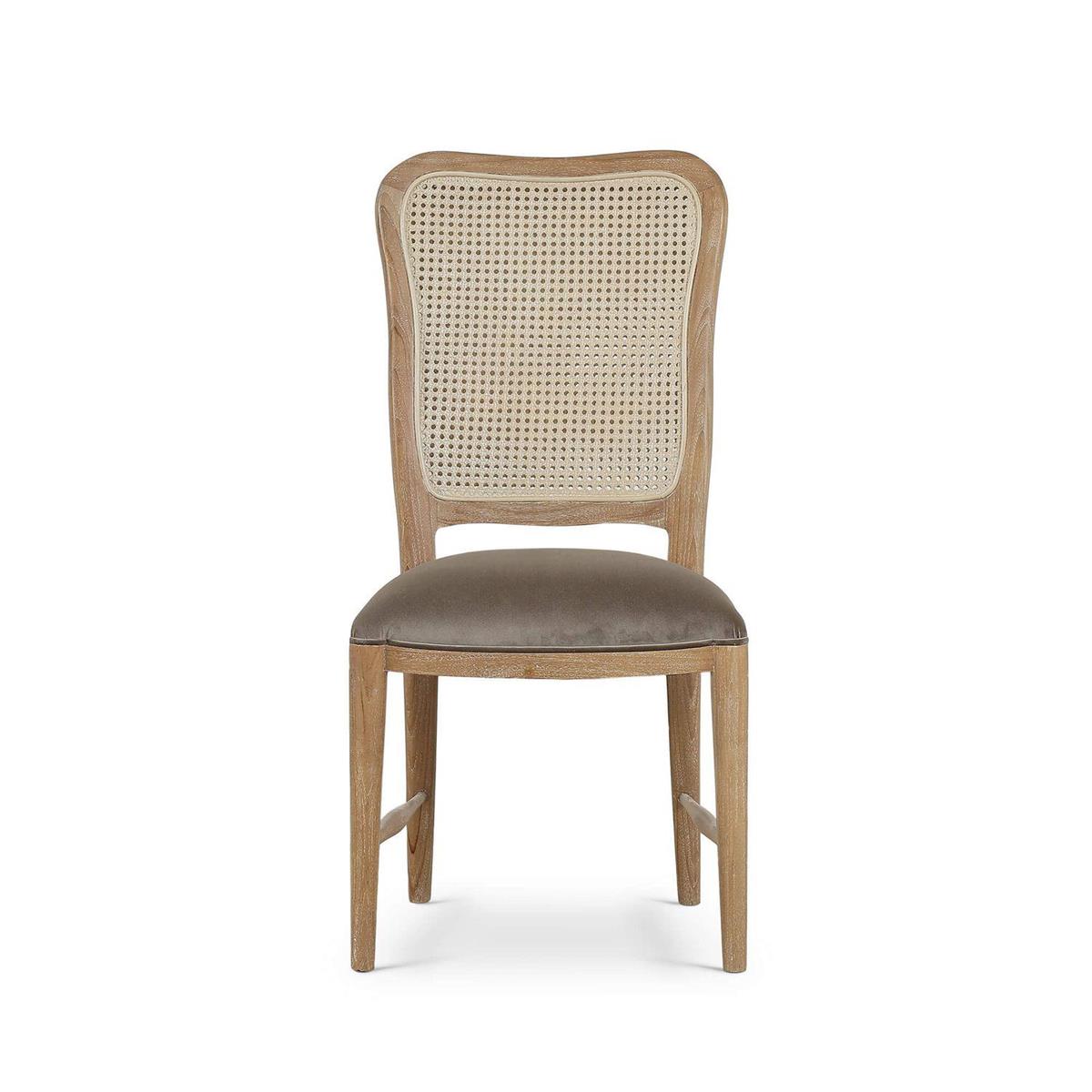 Laurna Dining Chair w/ Upholstered Seat & Rattan Back - Teak