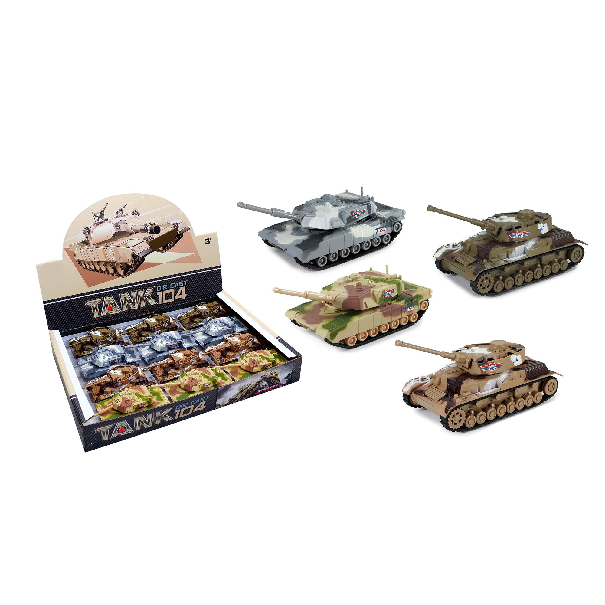 Die Cast Tank with Pull Back Action, 4 asst., 12/dsp.