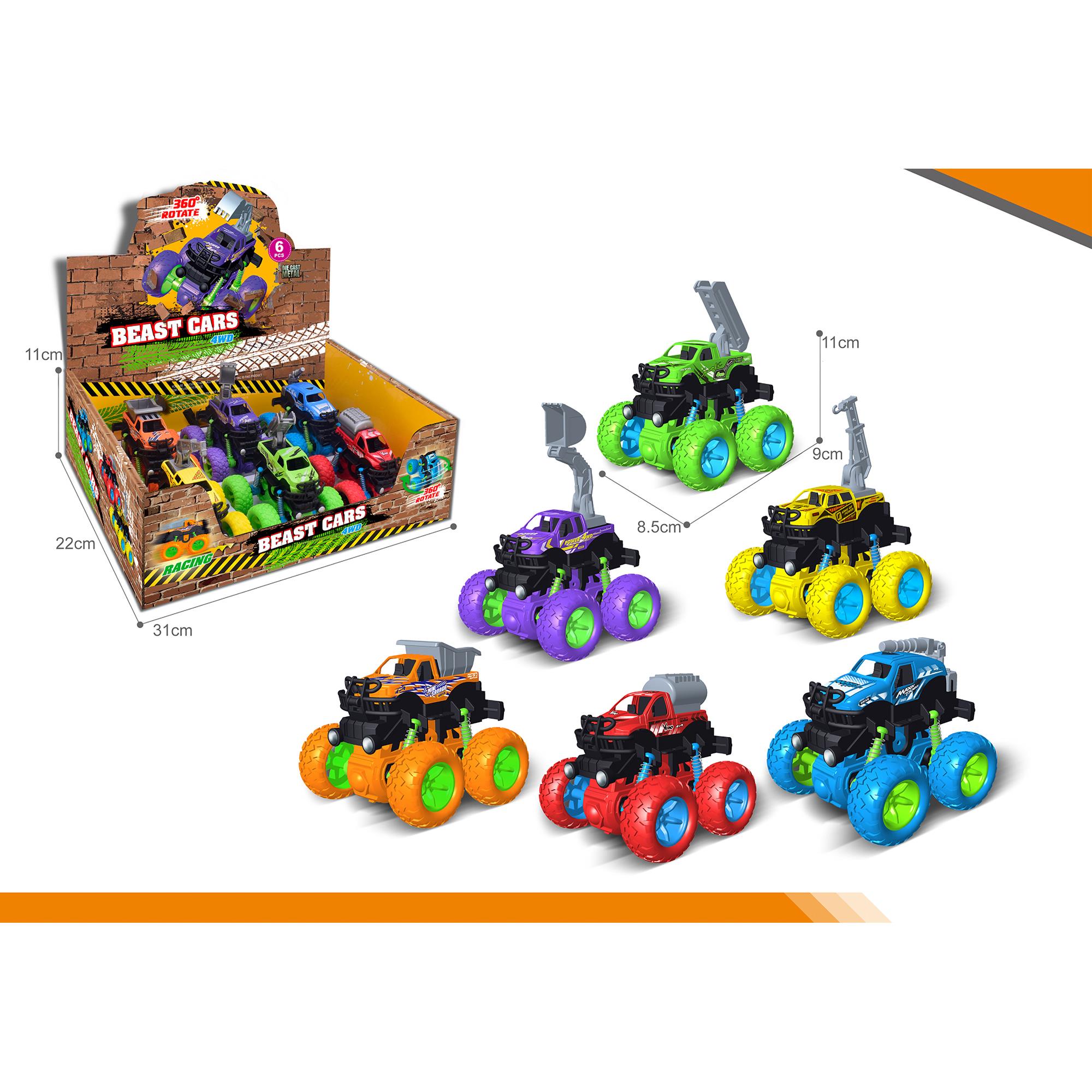 1:64 Diecast Monster Truck, Friction Power, 6pcs/dsp