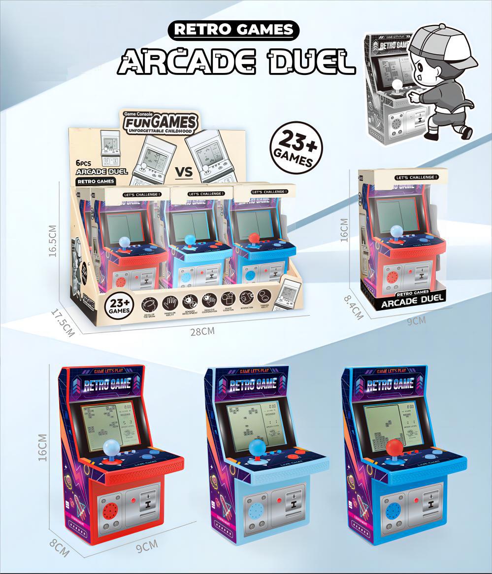 Mini Retro Arcade Game Console, 3 Asst., 6pcs/dsp, 23 Plus games