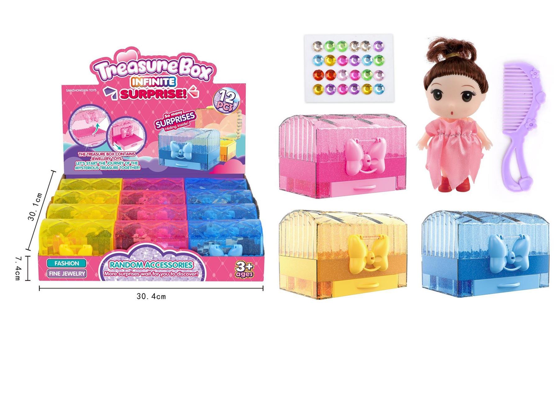 Treasure Box Surprise w/Doll & Accs, 3 Asst., 12pcs/dsp