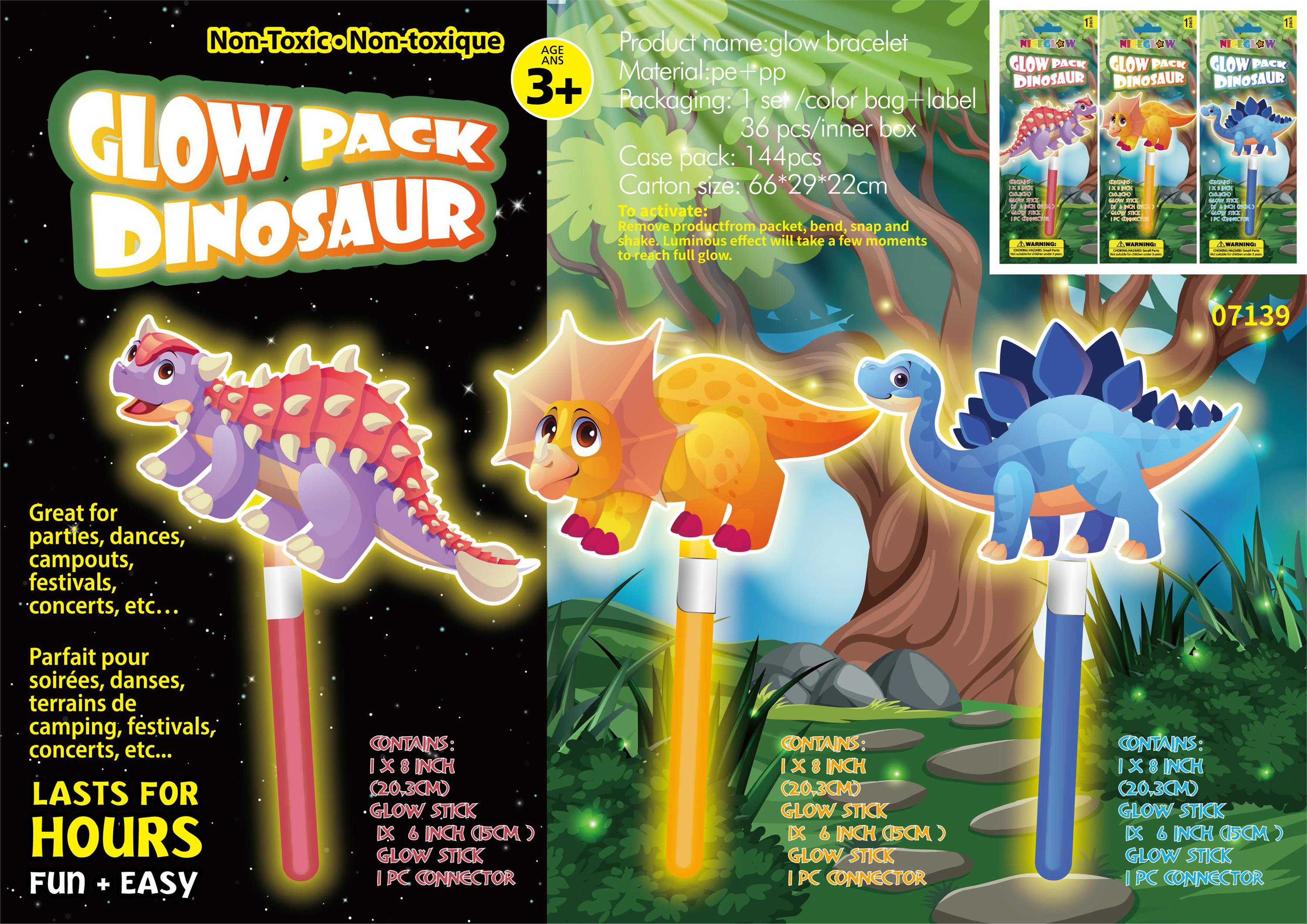 Neon Glow Dinosaur Wand, 3 Asst.