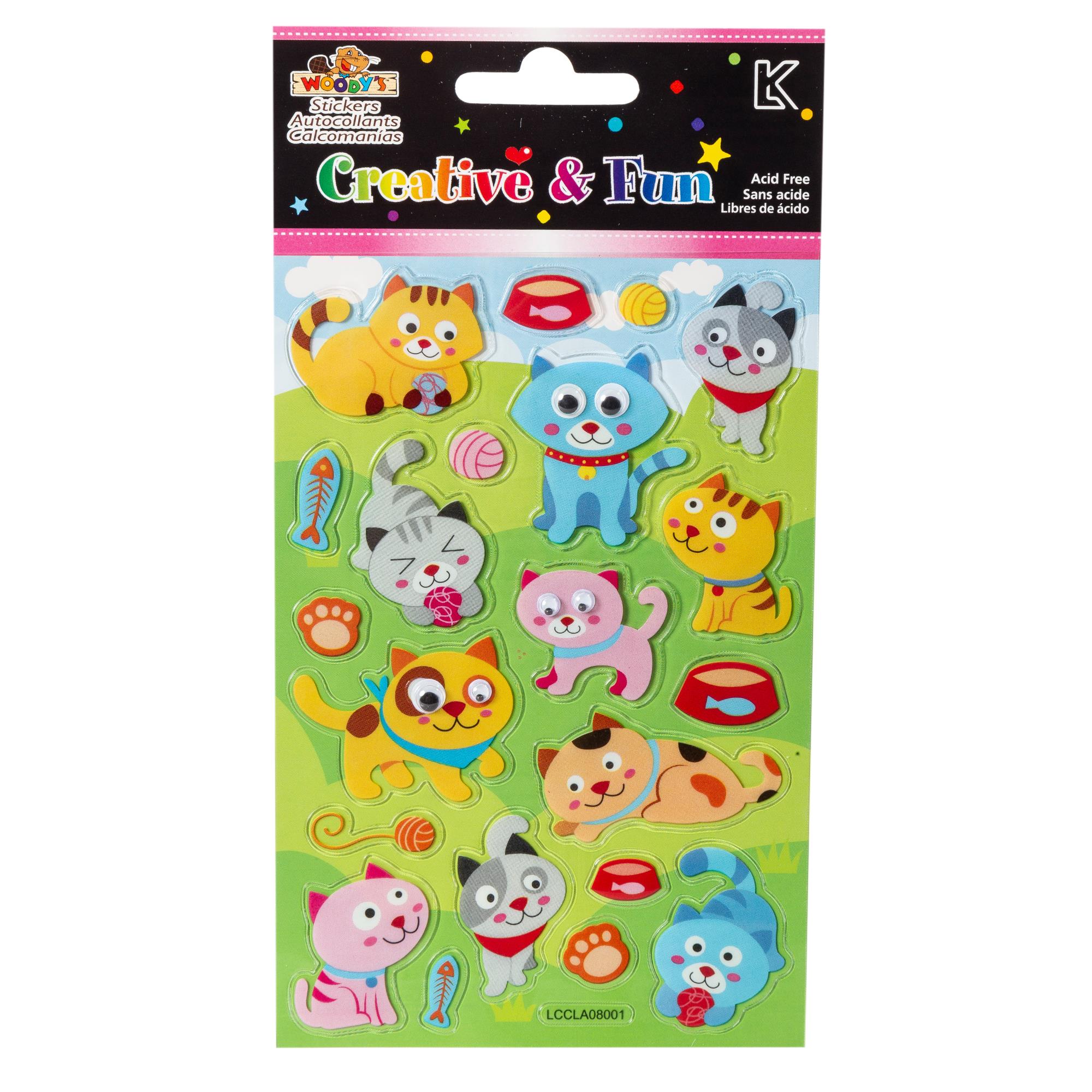 Woody's, 4" x 6" Googly Eyes Stickers, Cats, pbh