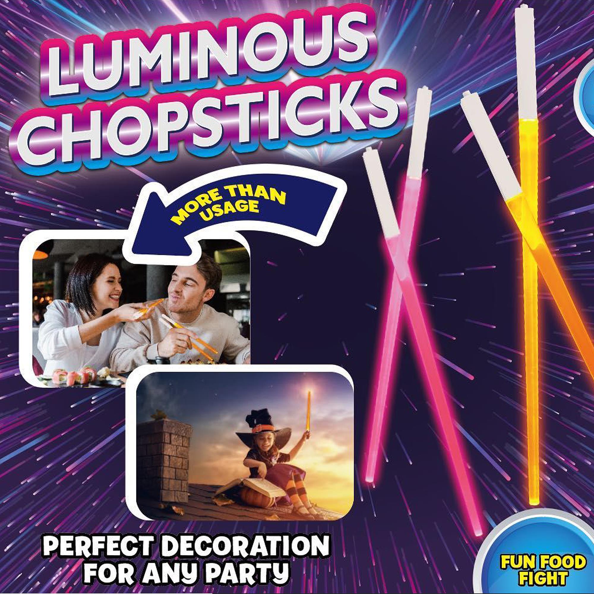 10" Luminous chopsticks, 1 pair, 4 colours, Batt Incl.