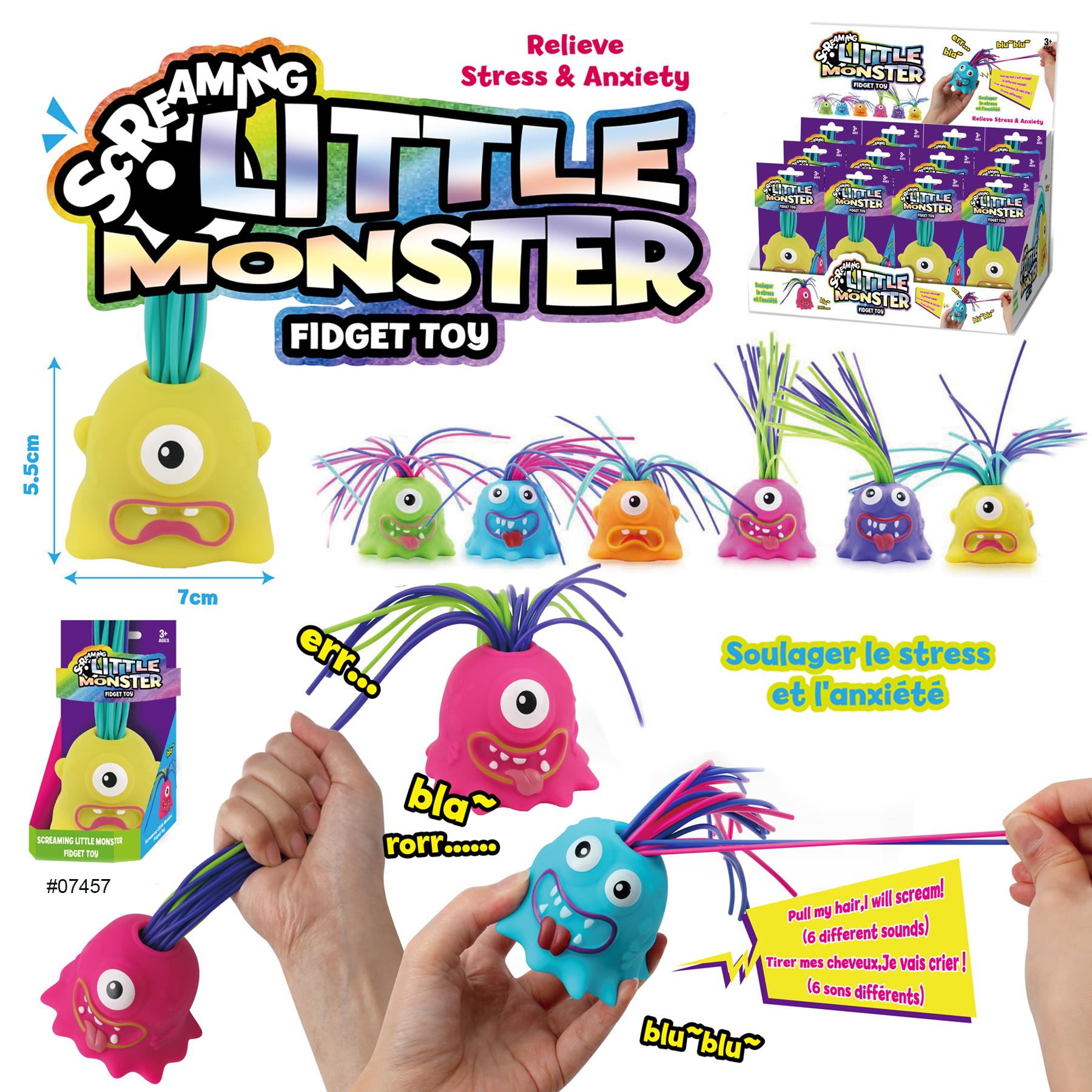 Screaming Monster Fidget Toy, 6 Colours, 12pcs/dsp, batt. incl.