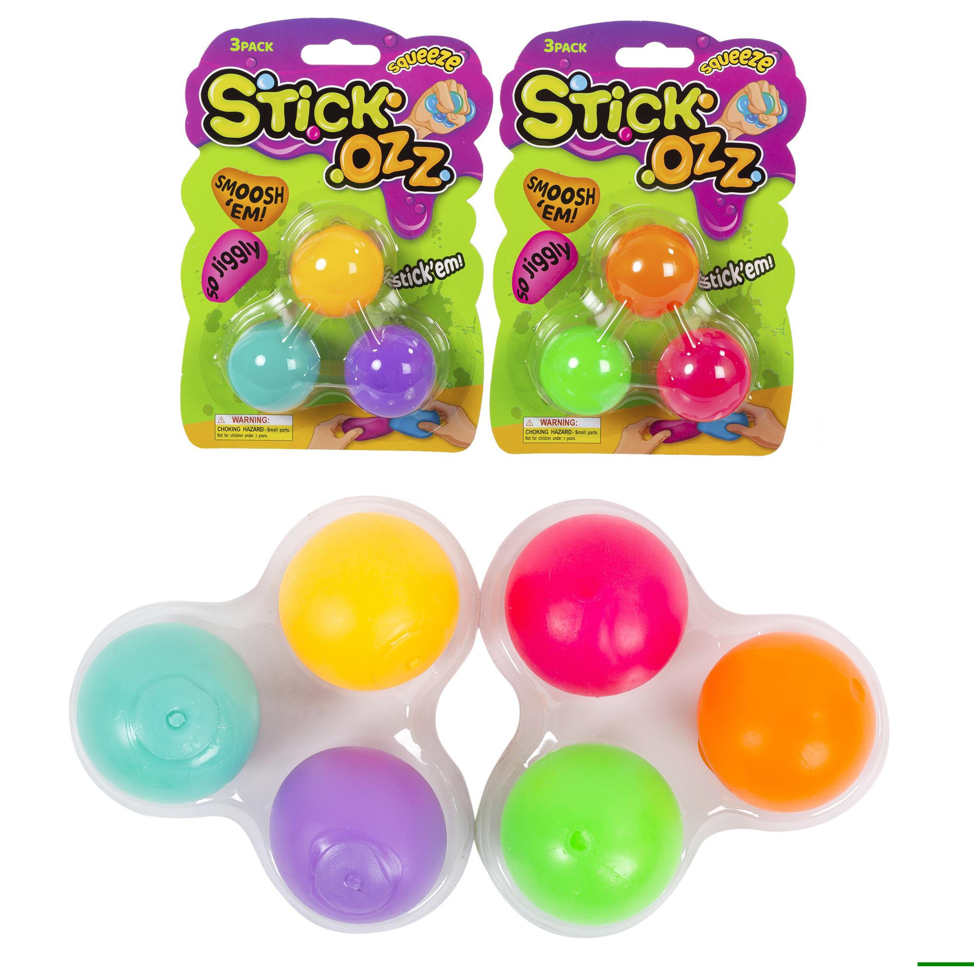 3-pc.Stick-Ozz, Sticky Squeeze Ball 1.5" Blister card,2 asst'd col.(CS)