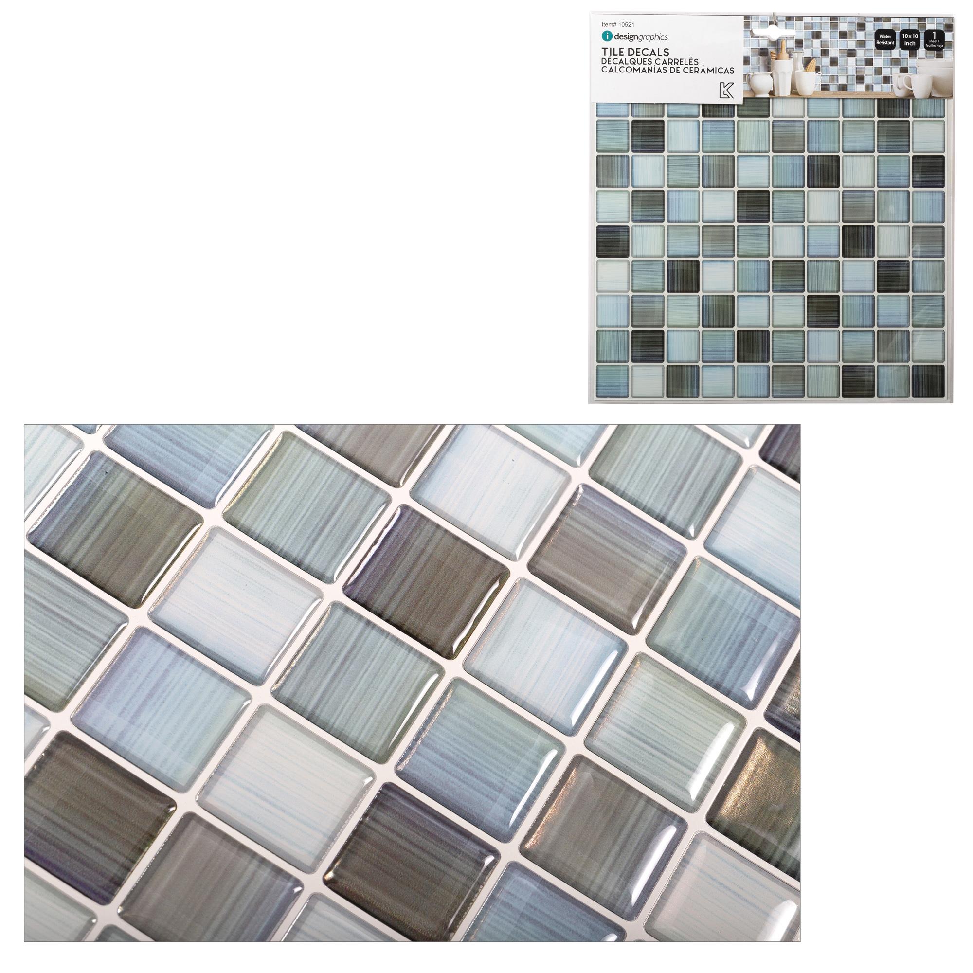 iDesign Wall Decals, Square Tile, Blue/Grey, 10" x 10", PBH