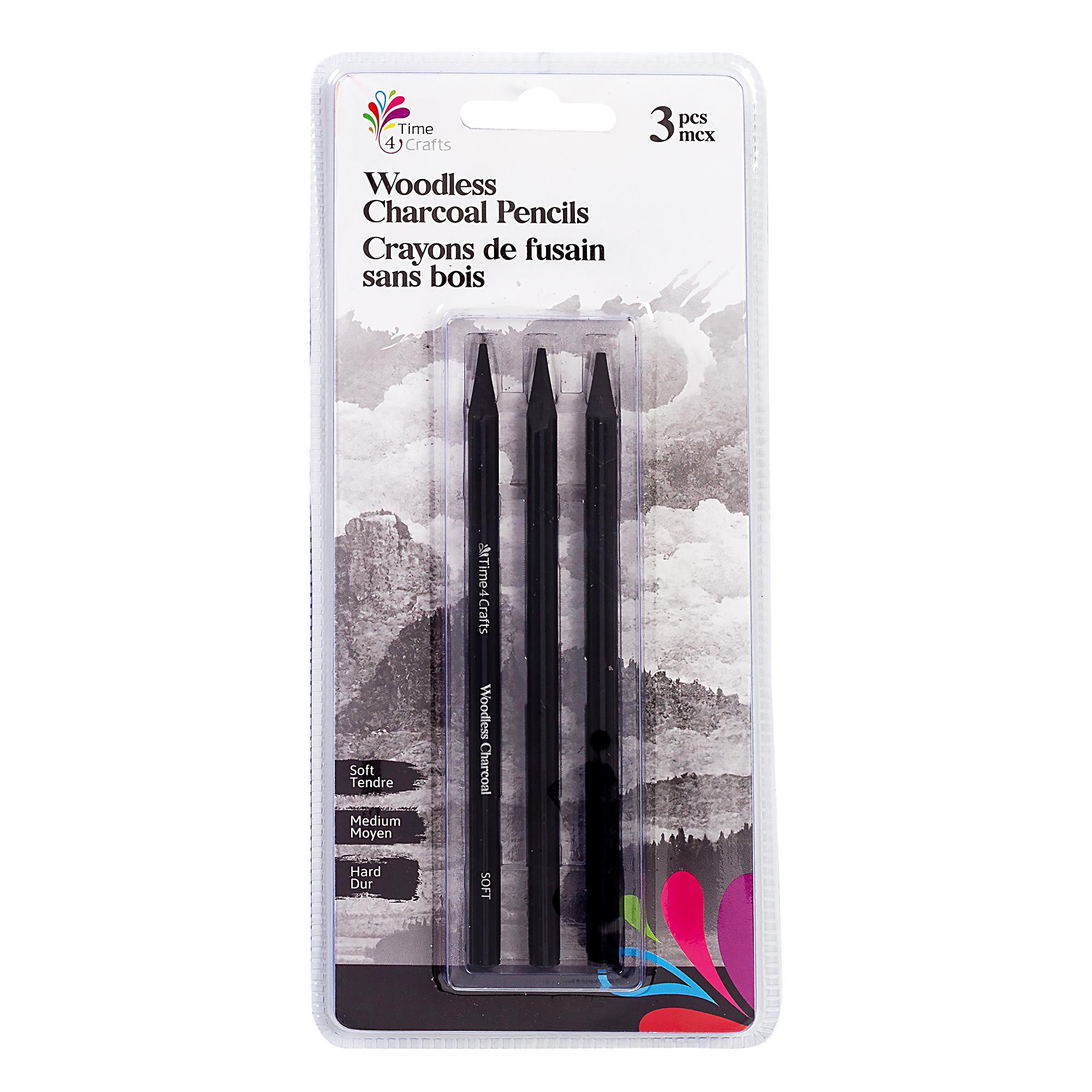 T4C, 3-pc Woodless charcoal pencils 1-soft, 1-medium, 1-hard