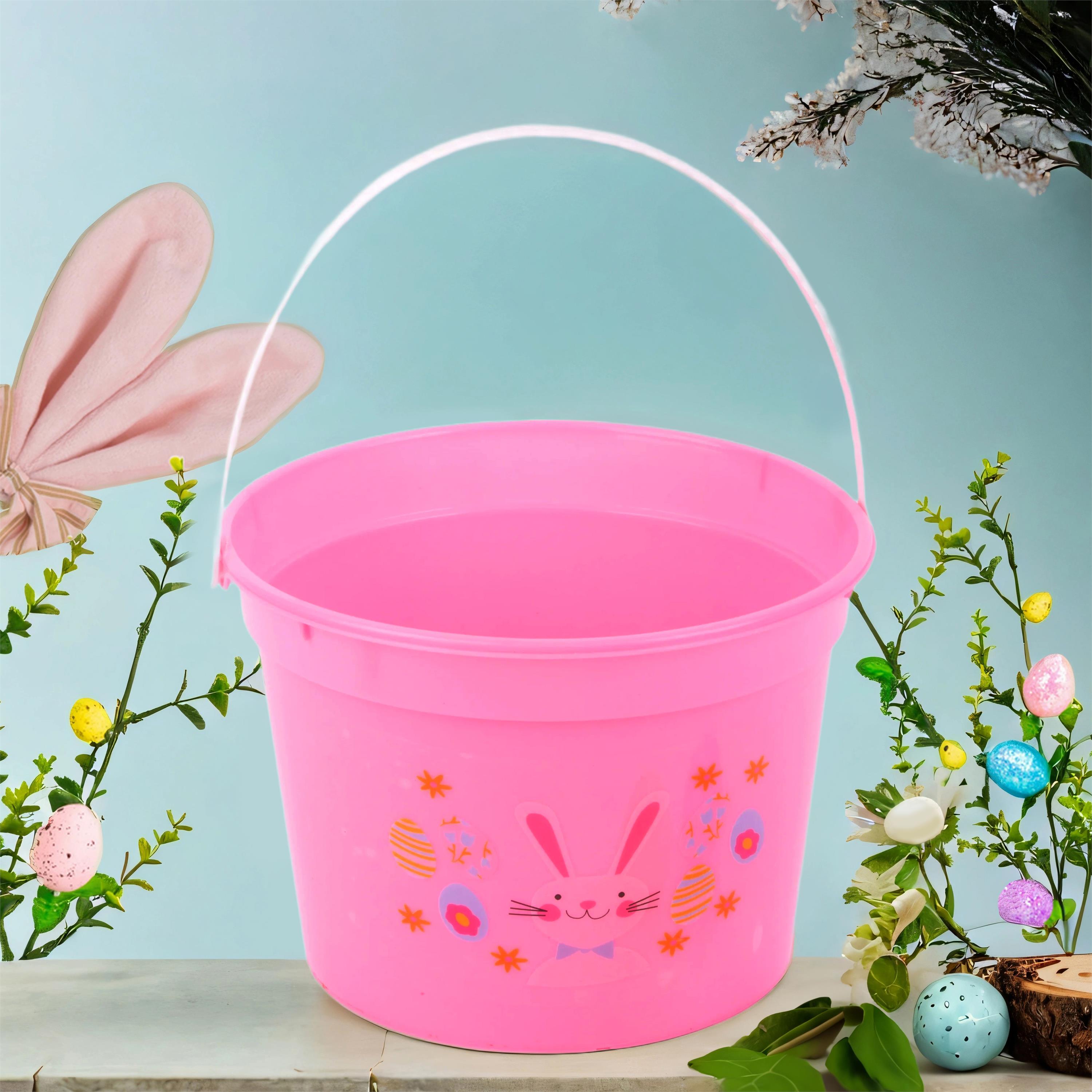 Easter 7"Printed Easter Bucket, Pink with Bunny Print